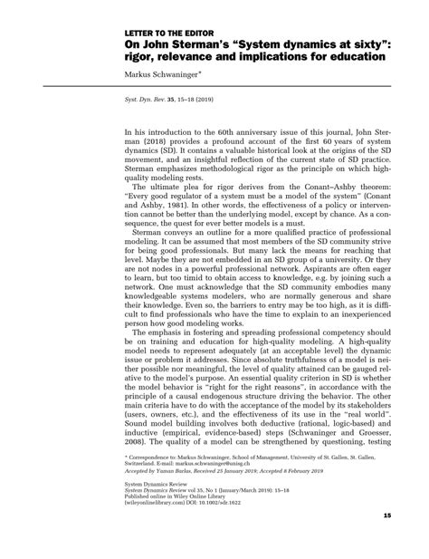 Pdf On John Sterman S “system Dynamics At Sixty” Rigor Relevance
