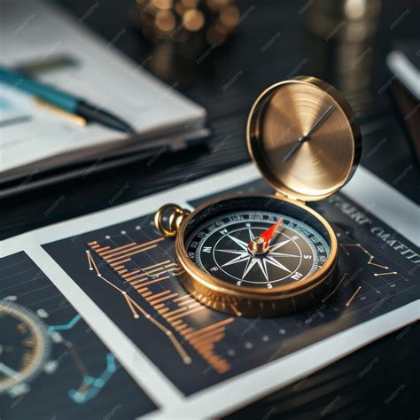 Design A Sleek Modern Compass Placed On An Office Desk Symbolizing Direction And Progress The