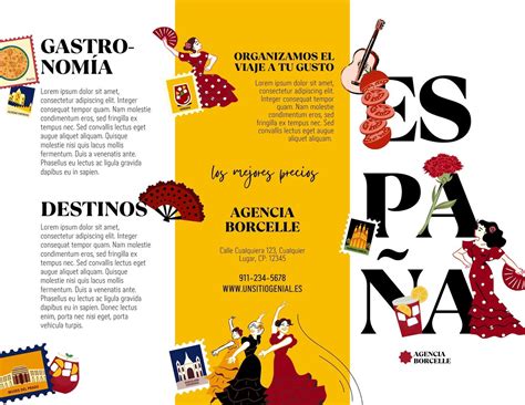 Folleto Tríptico Viaje Turismo España Ilustrado Amarillo Blanco Templates by Canva in