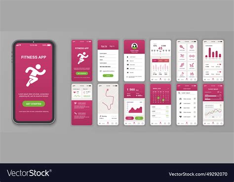 Fitness Mobile App Interface Screens Template Set Vector Image