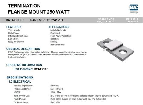 Flange Termination 250watt 50ohm 250w 50ohms 32a1213f Rf Microwave Resistor High Power Dummy