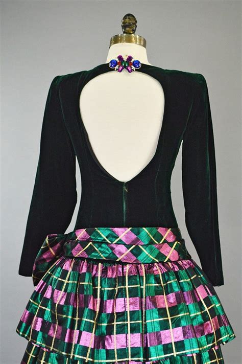 Emerald Green Velvet Cocktail Dress Xs S Vintage 1980 Gem