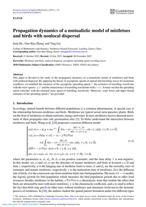 Pdf Propagation Dynamics Of A Mutualistic Model Of Mistletoes And Birds With Nonlocal Dispersal