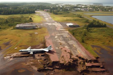 воздушный обзор рухнувшей взлетно посадочной полосы на базе Иллюстрация