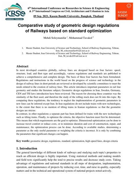 PDF Comparative Study Of Geometric Design Regulations Of Railways Based On Standard Optimization
