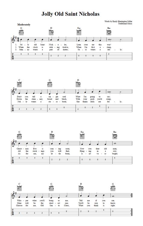 Jolly Old Saint Nicholas Chords Sheet Music And Tab For Guitar With