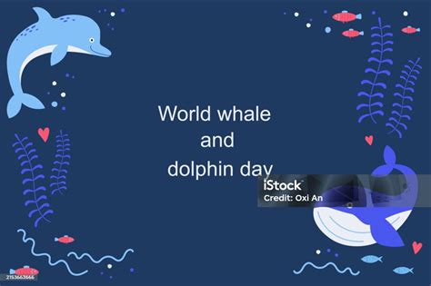 세계 고래와 돌고래의 날 배너 벡터 일러스트 레이 션 세계 해양의 날 만화 스타일의 바다 배경에 그려진 손 바다 바다 해양
