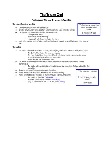 Revision Notes The Triune God Teaching Resources