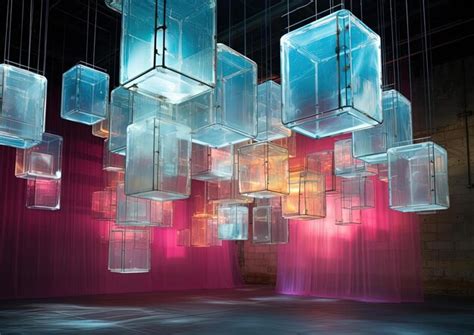 Premium Photo Light Cubes Hanging Above A Large Room In The Style Of