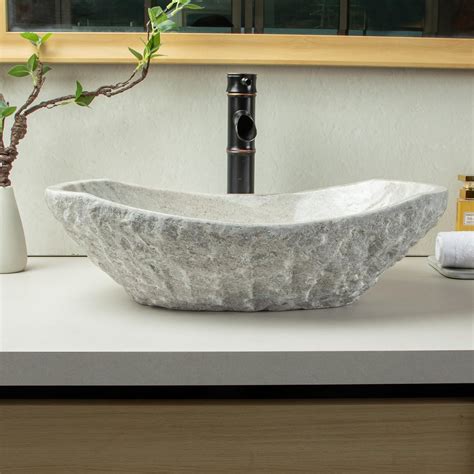 Generic Chiseled Stone Bathroom Vessel Sink Oval Canoe Shape 100