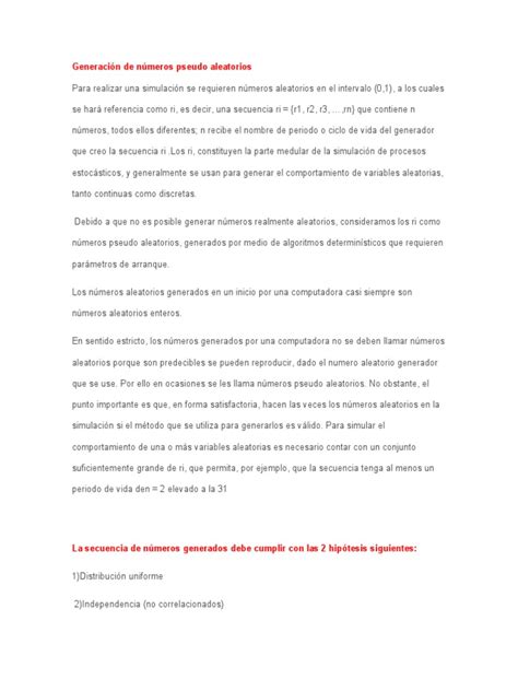 generación de números pseudo aleatorios pdf aleatoriedad algoritmos