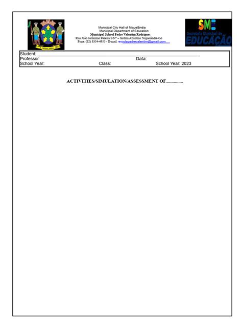 Activity Header Template Pdf