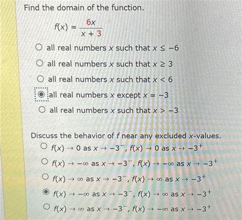 Solved Find The Domain Of The Function 6x Fx X 3 O All