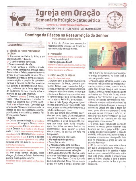 Folheto Vigília Pascal Sábado Pdf