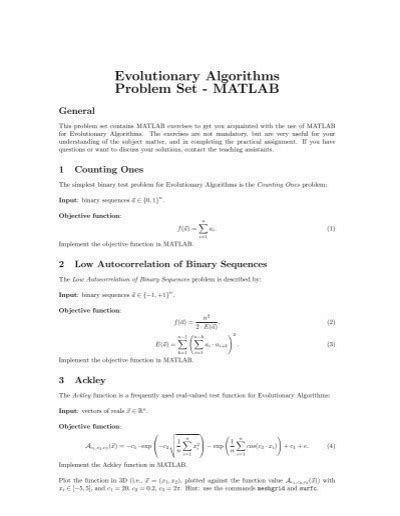 Evolutionary Algorithms Problem Set Matlab