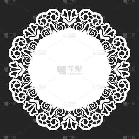 花边圆形纸桌巾，花边雪花，问候元素，模板切割绘图，圆形图案，激光切割模板，桌巾装饰蛋糕，矢量插图。素材 花瓣网