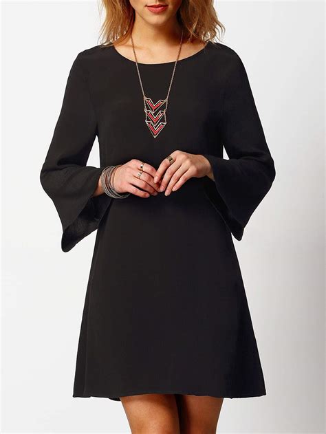 Black Long Sleeve Backless Loose Dress Sheinsheinside