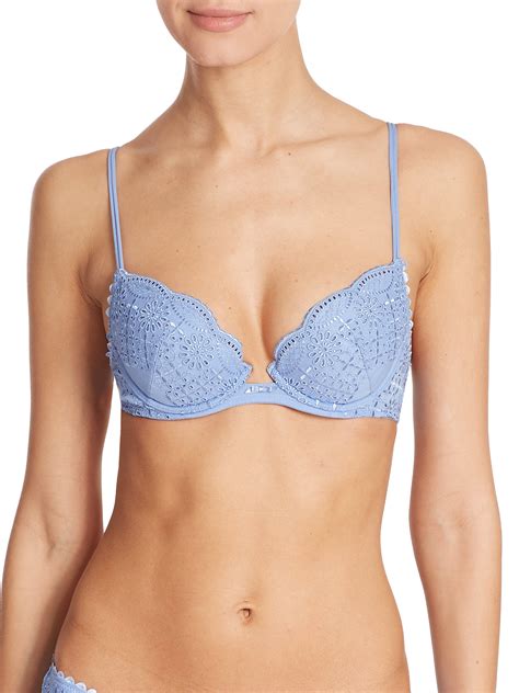La Perla Sangallo Eyelet Push Up Bra In Light Blue Blue Lyst