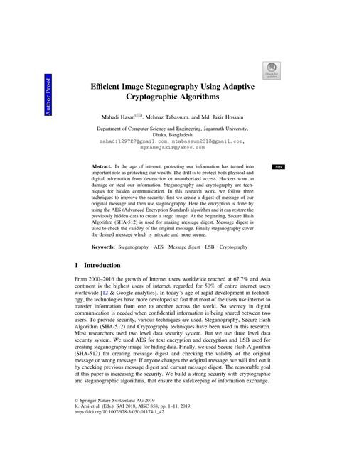 Pdf Efficient Image Steganography Using Adaptive Cryptographic Algorithms Proceedings Of The