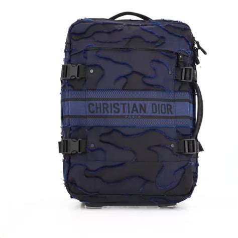 Valise Dior Tissu Bleu Et Noir Monogram Paris