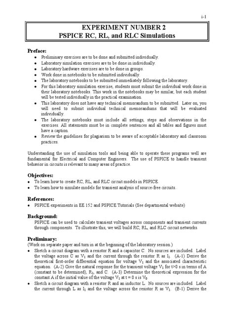 2 Experiment Pspice Rc Rl And Rlc Simulation Pdf Electrical Network