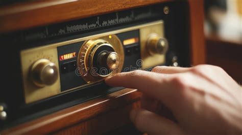 a person is pressing a button on a radio stock illustration