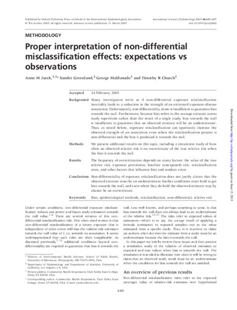 Pdf Proper Interpretation Of Non Differential Misclassification