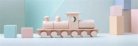 Cozy Wooden Train Surrounded By Pastel Cubes On A Soft Floor Creating A Serene Play Atmosphere