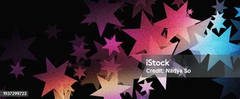 Abstract Stars Background Grainy Gradient Colors Black Backdrop Noise Texture Effect Wide Banner