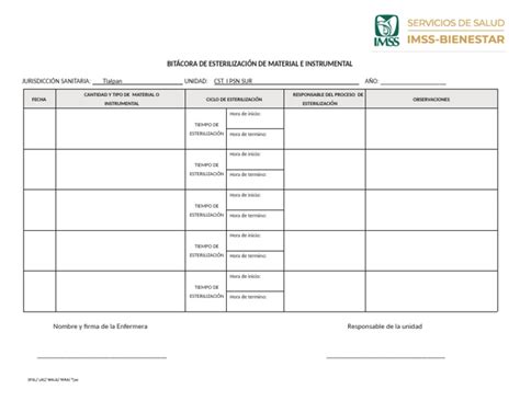 Bitácora De Esterilización De Instrumental Pdf