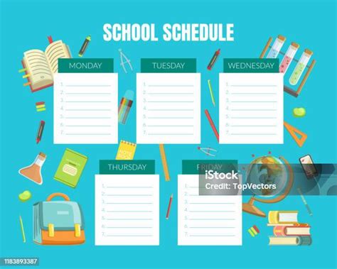 학교 일정 템플릿 학교 용품 벡터 일러스트와 학생들을위한 시간표 교육에 대한 스톡 벡터 아트 및 기타 이미지 교육 귀여운 낮 Istock
