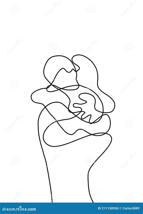 Abrazo De Pareja Personas Que Se Abrazan En Línea Continua Arte Estilo