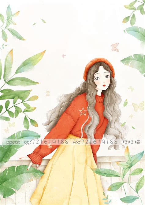 A Painting Of A Girl With Long Hair Wearing A Red Hoodie And Yellow Skirt