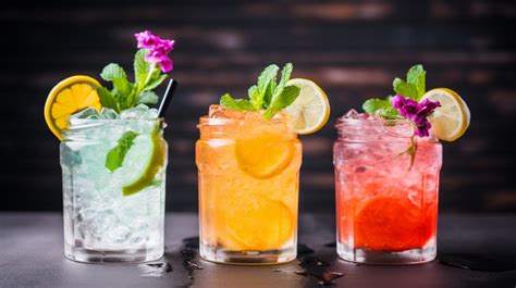 Refreshing Summer Beverages Showcased On A Textured Gray Table Background Sangria Lemon Water