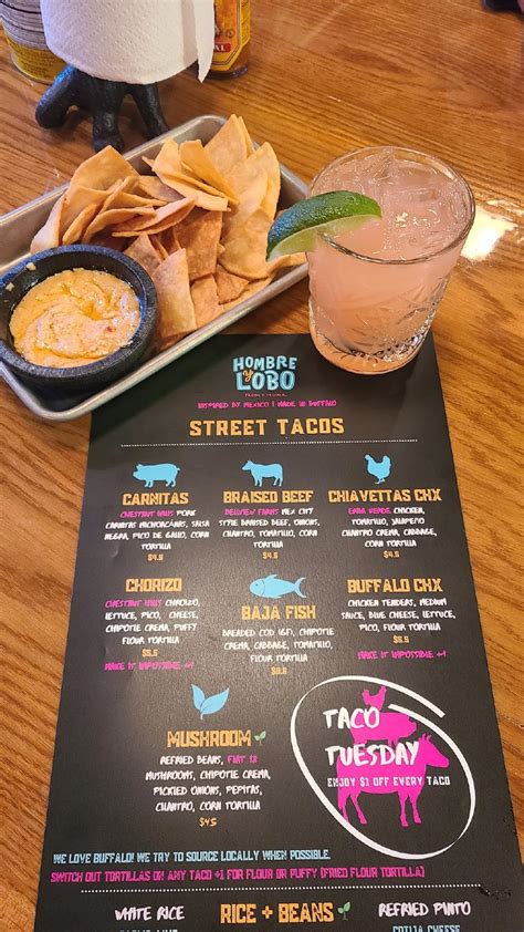 Menu At Hombre Y Lobo Tacos Tequila Pub Bar Buffalo