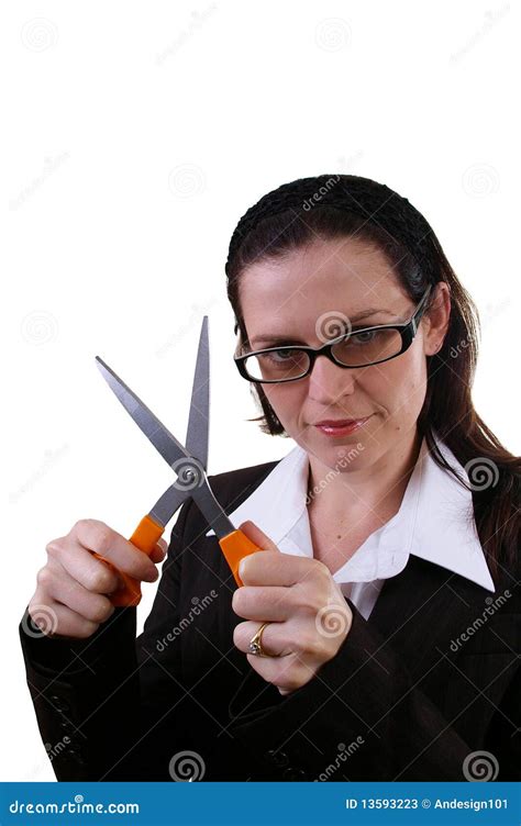 Business Woman With Open Scissors Stock Image Image Of Pose Business