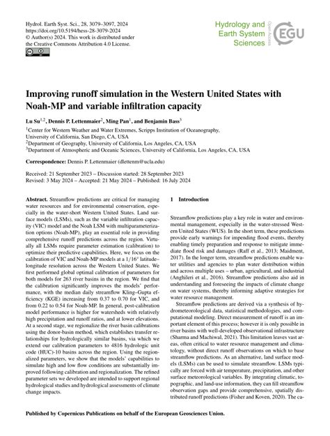 Pdf Improving Runoff Simulation In The Western United States With