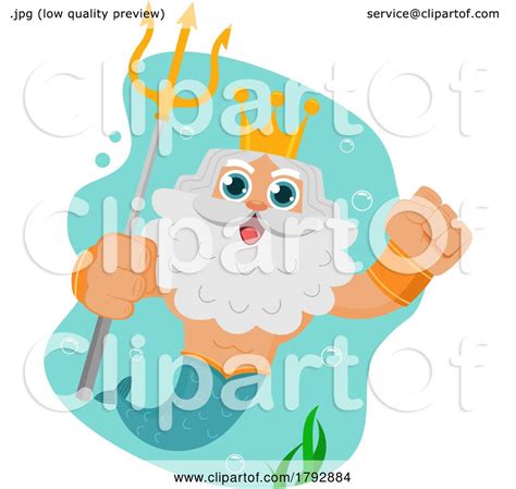 Cartoon Clipart Merman King Holding A Trident By Hit Toon 1792884