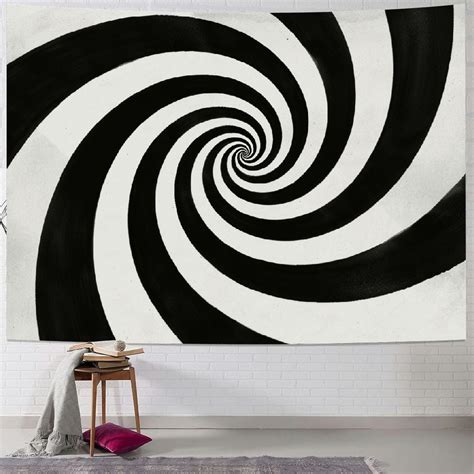 Nawypu Psychedelic Tapestry Vortex Optical Illusion Black And White