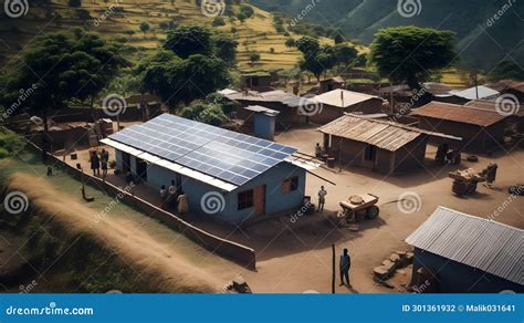 Solar Powered Microgrid Providing Energy To A Remote Village Stock