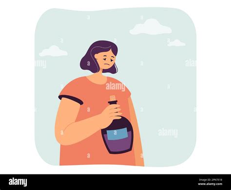 Sad Woman Holding Bottle Of Alcohol Stock Vector Image And Art Alamy