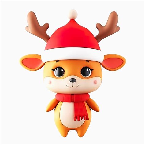Cute Cartoon Reindeer Wearing A Santa Hat And Scarf Premium Ai