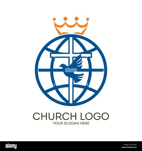 Church Logo Christian Symbols Cross Dove And Globe Stock Vector Art
