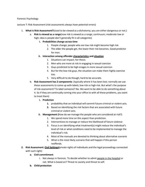 Forensic Psychology Lecture Notes On Risk Assessment Pdf