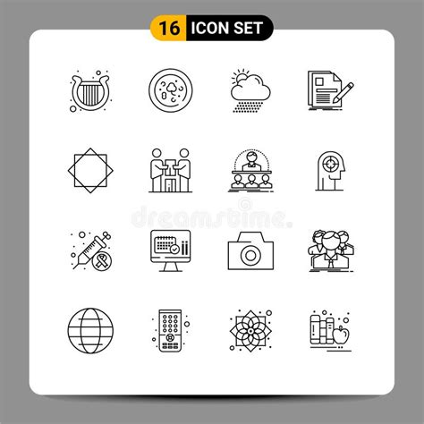 Group Of 16 Outlines Signs And Symbols For Security Resume Rain Pen File Stock Vector