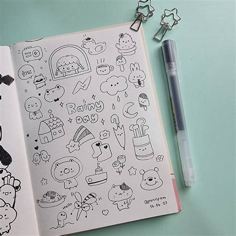 โพสส่งการบ้าน Doodle วันฝนตก Pannpam การ์ตูน สร้าง สุข