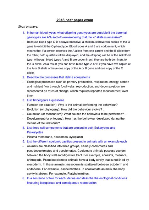 2018 Past Paper Exam Biology Lecture Notes 2018 Past Paper Exam