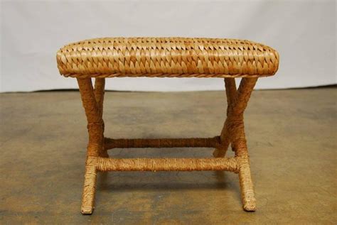 Pair Of Woven Seagrass X Base Benches Or Stools At 1stdibs