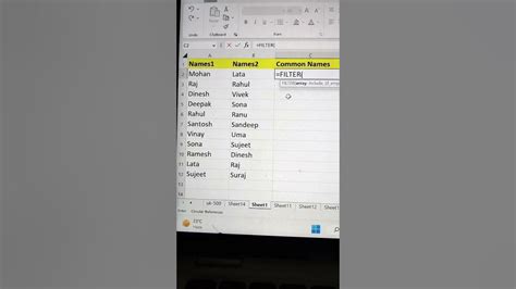 Compare List And Get Common Names In Excel Filter And Countif
