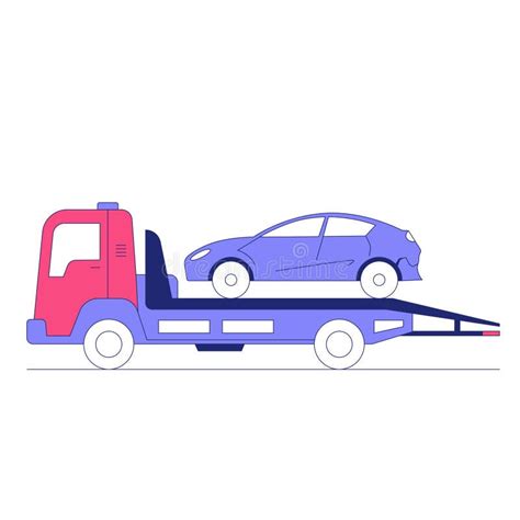 Tow Truck Carrying Broken Car In Flat Vector Illustration Symbolizing